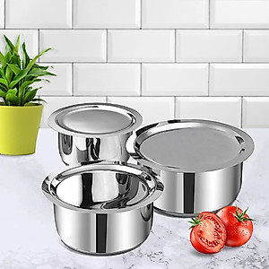 ARTISENIA 3 Pcs Stainless Steel Induction & Gas Stove Friendly Container Pot Set | Stainless Steel Tope Cookware Set with Lids