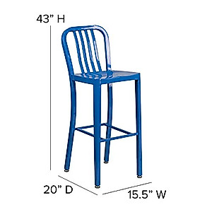 Flash Furniture Commercial Grade 30" High Blue Metal Indoor-Outdoor Barstool with Vertical Slat Back