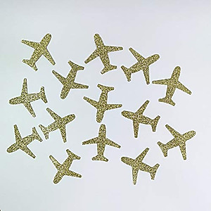 100 Counts Gold Glitter Airplane Table Scatter / Paper Confetti Decorations for Baby Shower Birthday Party