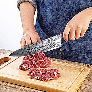 TUO Damascus Kitchen Knife Set, 8" Chef Knife and 3.5" Peeling Paring Knife, Japanese AUS-10 High Carbon Steel, Full Tang Military Grade G10 Handle, Dishwasher Safe Ring-D Series, 2-Piece