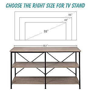 Vagowin 55 inch Sofa Console Table - 3-Tier Wood Hallway Table with Storage Industrial Rustic - Modern Entertainment Center with Shelf TV Stands, Farmhouse Side Table Bookshelf for Living Room, Grey