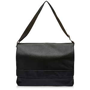 Kenneth Cole REACTION Grand Central Pebbled Vegan Leather Slim Messenger Bag Crossbody Tablet Case, Black Laptop