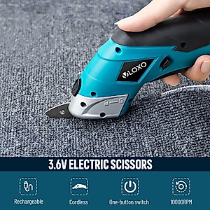 VLOXO Cordless Electric Scissors with 2 Blades Rechargeable Powerful Shears Cutting Tool for Fabric Cardboard Carpet Leather Felt with Charger
