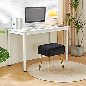 IBUYKE Stool Chair with Storage Space, Footrest Footstool Ottoman, Small Side Table, with 4 Metal Legs, with Anti-Slip Feet, for Makeup Room, Bedroom, Black, Faux Fur LG-50B