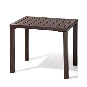 Crestlive Products Outdoor Side Table,Aluminum Rectangular Side/End Table, Small Patio Coffee Bistro Table for Outdoor Indoor (Brown)