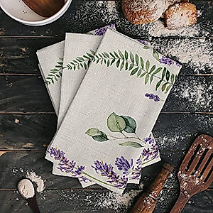 Kitchen Towels Set of 2 Green Leave Tea Dish Towels and Dishcloths Sets Decorative Tea Towel Yellow Sunflower Purple Lavender Absorbent Hand Towels for Kitchen Drying Bathroom Decor Gift 18x28 Inch