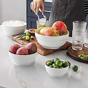 DOWAN Serving Bowls, 64/42/22/12 Oz Serving Dishes for Entertaining, White Porcelain Nesting Bowls Set, Microwave & Dishwasher Safe, Versatile Prep Bowls for Fruit Salad Pasta Ice Cream Dessert Cereal