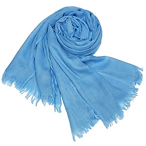 Women Summer Scarfs Cotton Lightweight Large Long Gauze Shawl Beach Wrap Plain 75”×43” Sky Blue