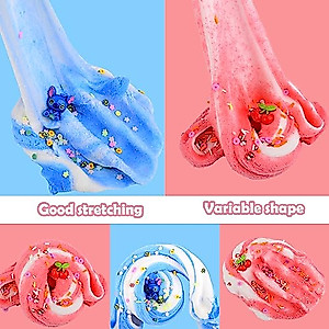 2 Pack Cloud Slime Kit with Blue and Cherry Charms, Scented DIY Slime Supplies for Girls and Boys, Party Favors Stress Relief Slime Toys for Kids Education Birthday Gift.