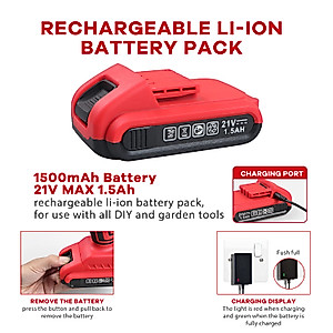 jar-owl Powerful Brushless Motor 21V Cordless Drill Set, 319 in-lb Torque, 0-1350RMP Variable Speed, 10MM 3/8'' Keyless Chuck, 25+1 Clutch, 1.5Ah Li-Ion Battery & Charger for Home Tool Kit