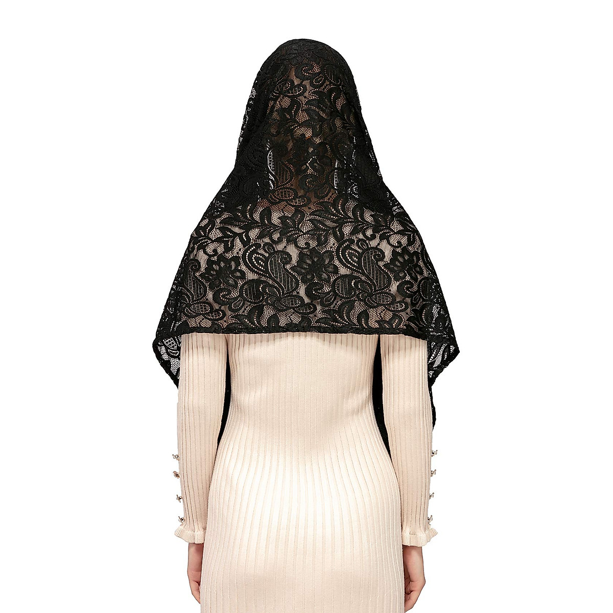 Wgior Rectangular Chapel Veil Scarf Catholic Church Veils Mantilla Wrap Shawl Mass Head Covering (Black)