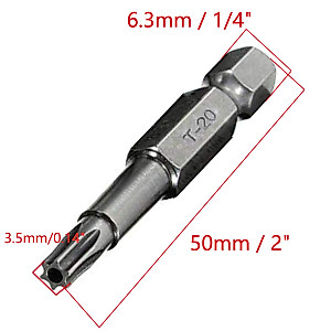 COMOK 10pcs 50mm Long 1/4 Inch Hex Shank T20 Torx Head Magnetic Screw Driver Bit Set Security Tamper Proof Star 6 Point Screwdriver Kit Tools