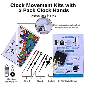 EMOON Clock Movement Mechanism with 3 Pack Clock Hands, Silent Sweep Quartz Clock Motor Kit, for Clock Repair DIY Replacement, Custom Clock