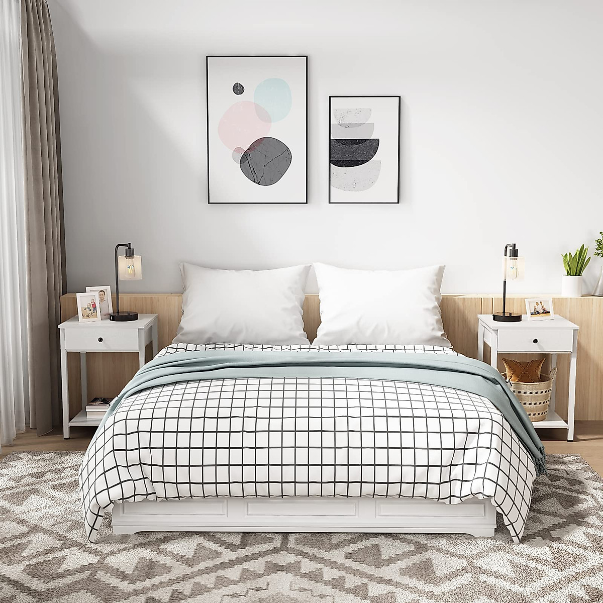 Ecoprsio Nightstand Set of 2 White End Table Side Table with Drawer and Storage Shelf Wood Night Stand Modern Bedside Table for Bedroom, Living Room, Sofa Couch, Hall, Easy Assembly, White