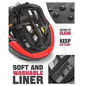 VICTGOAL Bike Helmet for Men Women with Led Light Detachable Magnetic Goggles Removable Sun Visor Mountain & Road Bicycle Helmets Adjustable Size Adult Cycling Helmets (L: 57-61 cm, Black Red)