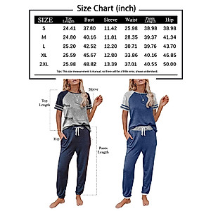 AUTOMET Lounge Sets For Women Two Piece Outfits Loungewear Short Sleeve Crewneck Jogger Pajama Set Sweatpants Tracksuit Blue M