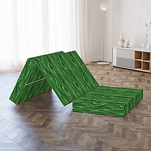 Ambesonne Green Foldable Mattress, Retro Spring Abstract, 74.8" x 39.4", Pale Green and Fern Green