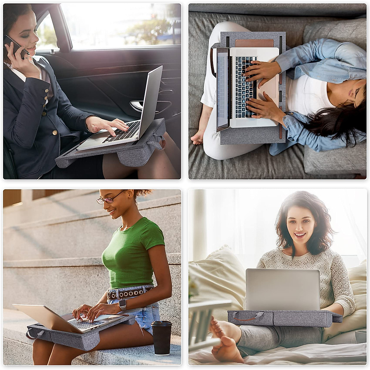 Lap Desk - Fits up to 17 inch Laptop Desk, Built in Mouse Pad Portable Lap Stand Lightweight Laptop Table with Phone Holder, Laptop Stand for Bed Sofa Home Office, Grey