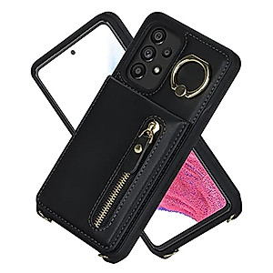 Jaorty Samsung Galaxy A53 5G Phone Case for Women with Card Holder,Samsung A53 Case Wallet Crossbody Lanyard with Strap,Credit Card Slots Kickstand Case with Ring Holder,6.5 Inch,Black