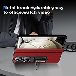 spoovcto for Samsung Galaxy Z-Fold-5 Case: Genuine Leather Phone Case with Full Hinge Protection & Kickstand & Screen Protector for Samsung Z Fold 5 5G 2023 (Red)