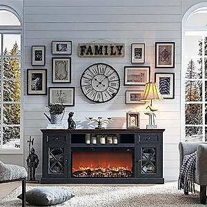 SinCiDo Farmhouse Fireplace TV Stand with 36" Electric Fireplace for 80 Inch TVs, 31" Tall Entertainment Center w/Drawer & Diamond Panel Door, Highboy Media Console for Living Room, 70inch, Dark Grey