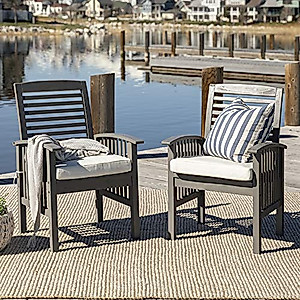 Walker Edison Rendezvous Modern 3 Piece Solid Acacia Wood Slat Back Outdoor Chair and Side Table Set, Set of 3, Grey Wash