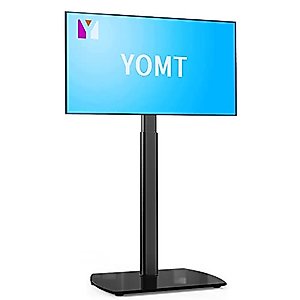 YOMT Universal Floor TV Stand with Mount Swivel and Height Adjustable TV Stand for Most 27 to 65 inch LCD LED OLED TVs,Space Saving No Drill Corner TV Stand Mount for Bedroom Living Room,Black