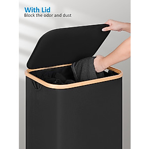 efluky Laundry Basket with Wheels, Rolling Laundry Basket with Lid and Removable Bag, Dirty Clothes Basket with Wheels for Laundry Room, Bedroom & Bathroom, 100L (26.4 Gallon) Black