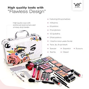 Ver Beauty Makeup Box with Makeup Included – Makeup Train Case with Travel Makeup Mirror – Professional Makeup Case Organizer with 2 trays – Perfect Cosmetic Organizer and Makeup Gift Set for Women