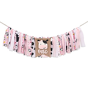 Cow High Chair Banner - Farm 1st Birthday Party For Baby Girl, Pink Barnyard Theme Banner ,First Cake Smash, Baby Shower Decorations For Girl