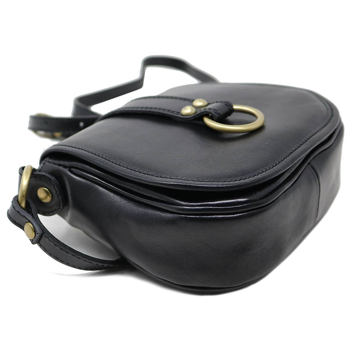 Floto Venezia Women's Saddle Bag Crossbody Shoulder Bag Handbag (Black)
