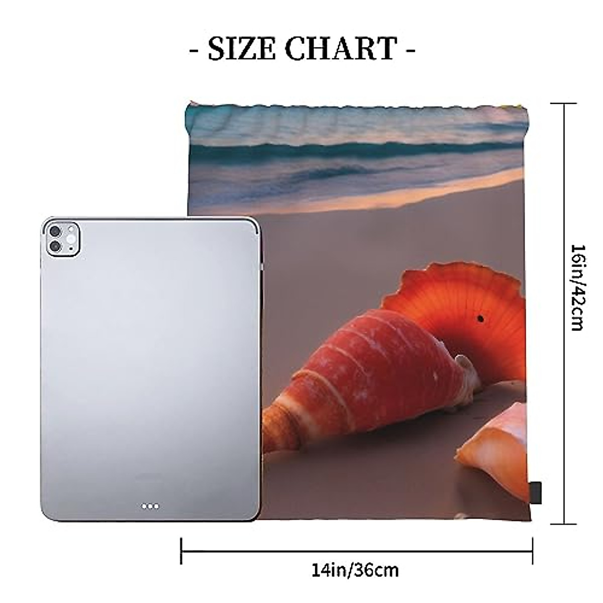 Shell Beach Sunset Drawstring Backpack For Men And Women'S Sports And Fitness Bag, Large Size, Zippered Pocket, Lightweight, Foldable And Portable For Travel