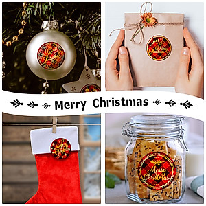 500 Pieces Christmas Envelope Stickers Christmas Stickers Envelope Seals Stickers Gold Foil Stamping on Red Buffalo Plaid Holiday Stickers Round Labels for Christmas Boxes Scrapbooking Decorations