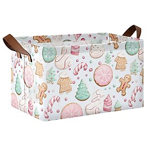 RunningBear Pink Green Christmas Cookie Gingerbread Large Storage Bins Storage Basket for Shelves Closet Shelf Organizer with Handles for Toys Clothes