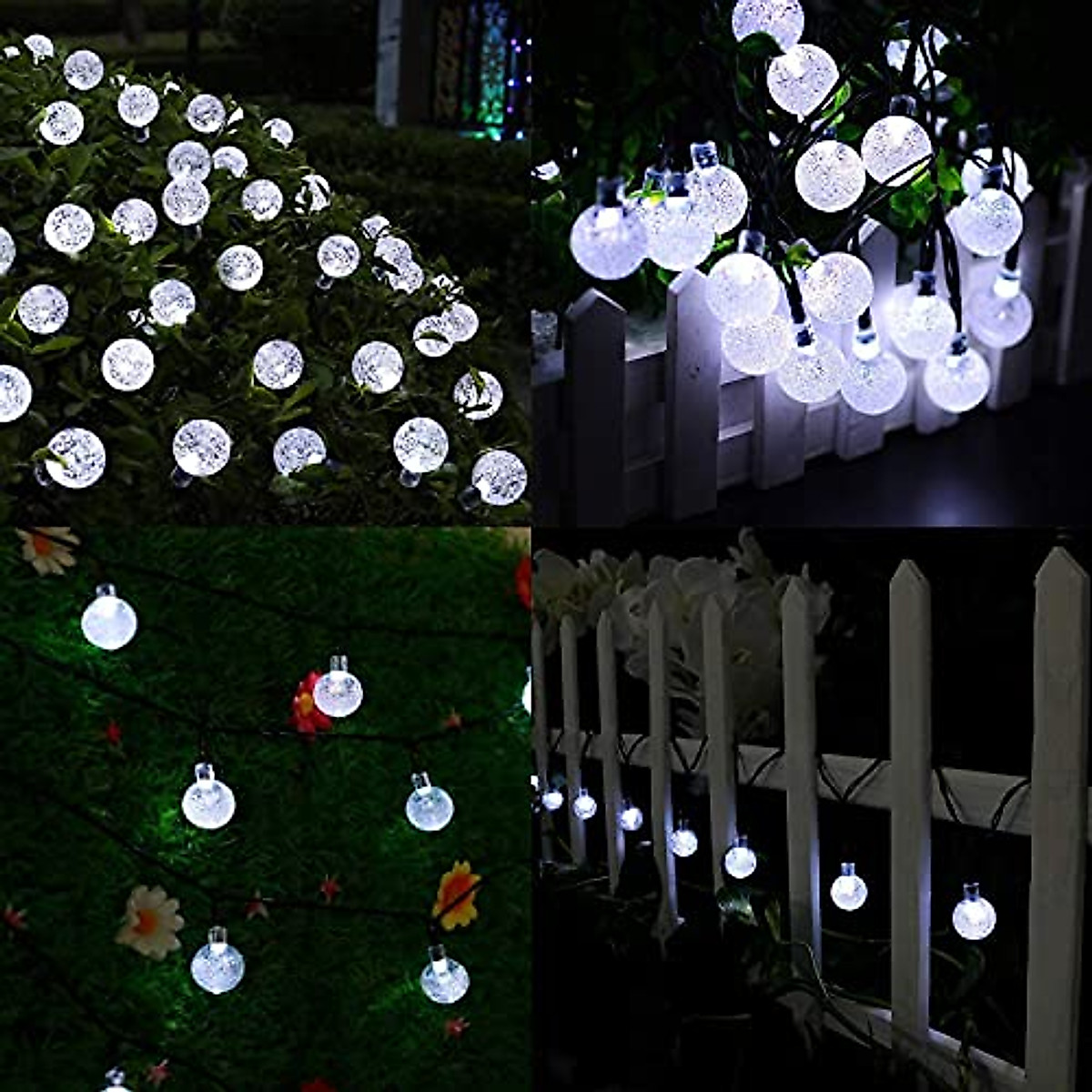 White 2-Pack 100 LED 64FT Crystal Globe Solar String Lights Outdoor, Waterproof Solar Lights Outdoor Decorative, 8 Lighting Modes Solar Powered Patio Lights for Garden Christmas Wedding Party (White)