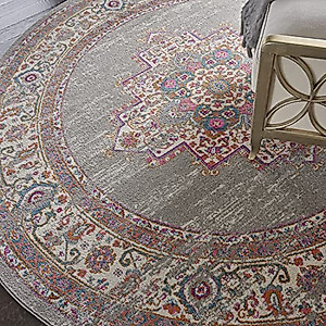 Nourison Passion Grey 8' x Round Area -Rug, Boho, Traditional, Easy -Cleaning, Non Shedding, Bed Room, Living Room, Hallway, (8' Round)
