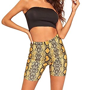 Shakumy Women Snakeskin Print Biker Shorts High Waist Summer Active Gym Workout Sports Yoga Shorts Leggings Skinny Hot Pants