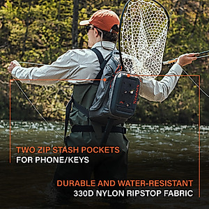 Simms Freestone Sling Pack - Lightweight, Durable Fly Fishing Tackle Bag with Compression Molded Workstation and Ergonomic Shoulder Strap (Pewter)