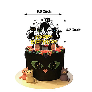 Black Cat Party Decorations Set Inlcudes Black Cat Happy Birthday Banner, Cake Topper, Cupcake Topper, Ballloons for Kids Cat Birthday Party Supplies
