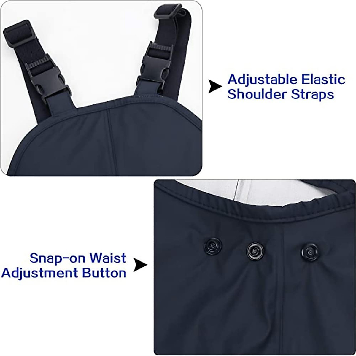 SSAWcasa Kids Rain Pants, Toddler Waterproof Little/Big Boys Girls Pants, Trail and Rain Splash Overalls, Mud Dirty Proof Rain Suspender Trousers (Black, S)