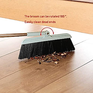 GOOFFY NLIAN- Broom and Dustpan Set, 180 ° Rotation Non-stick Hair Extra Long Handle Rotatable Broom and Dustpan Windproof Stainless Steel Rod Broom Set dustpan set