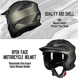 ILM Open Face Motorcycle 3/4 Half Helmet for Dirt Bike Moped ATV UTV Motocross Cruiser Scooter DOT Model 726X (Midnight Green,M)