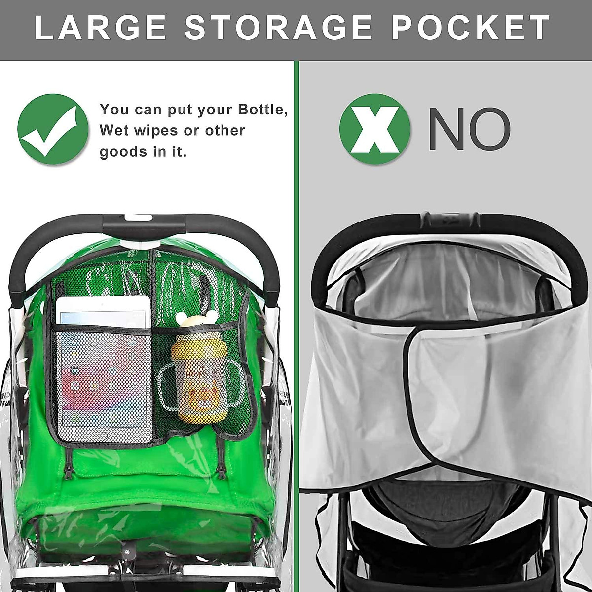 Universal Stroller Rain Cover, Double Door Design & Large Storage Baby Stroller Weather Shield, Waterproof Stroller Cover, Food Grade EVA, Eye Protect (L)