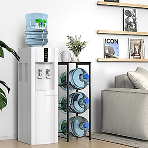 DIRZA 5 Gallon Water Jug Holder with Top Shelf, 3 Tier Water Bottle Holder,Heavy Duty Water Storage Rack for Water Cooler Jug,Water Jug Stand Organizer for Home Kitchen Office Brilliant Black