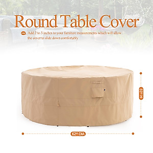 WJ-X3 Round Patio Furniture Cover, 62" D x 31" H, Waterproof, UV Resistant, Anti-Fading Outdoor Cover for Round Dining Table and Chairs Set, Beige