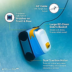 Aqua Products Evo604 Robotic Pool Cleaner, Automatic Vacuum for Inground Pools up to 50ft, 60ft Cable with Swivel, Wall Climbing Vac w/Strong Suction & Easy to Clean Top Loading Filter