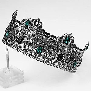 CROWN GUIDE Black King Crowns for Men Gothic, Royal Crown with Green Rhinestone, Birthday Cosplay Homecoming Party Decoration