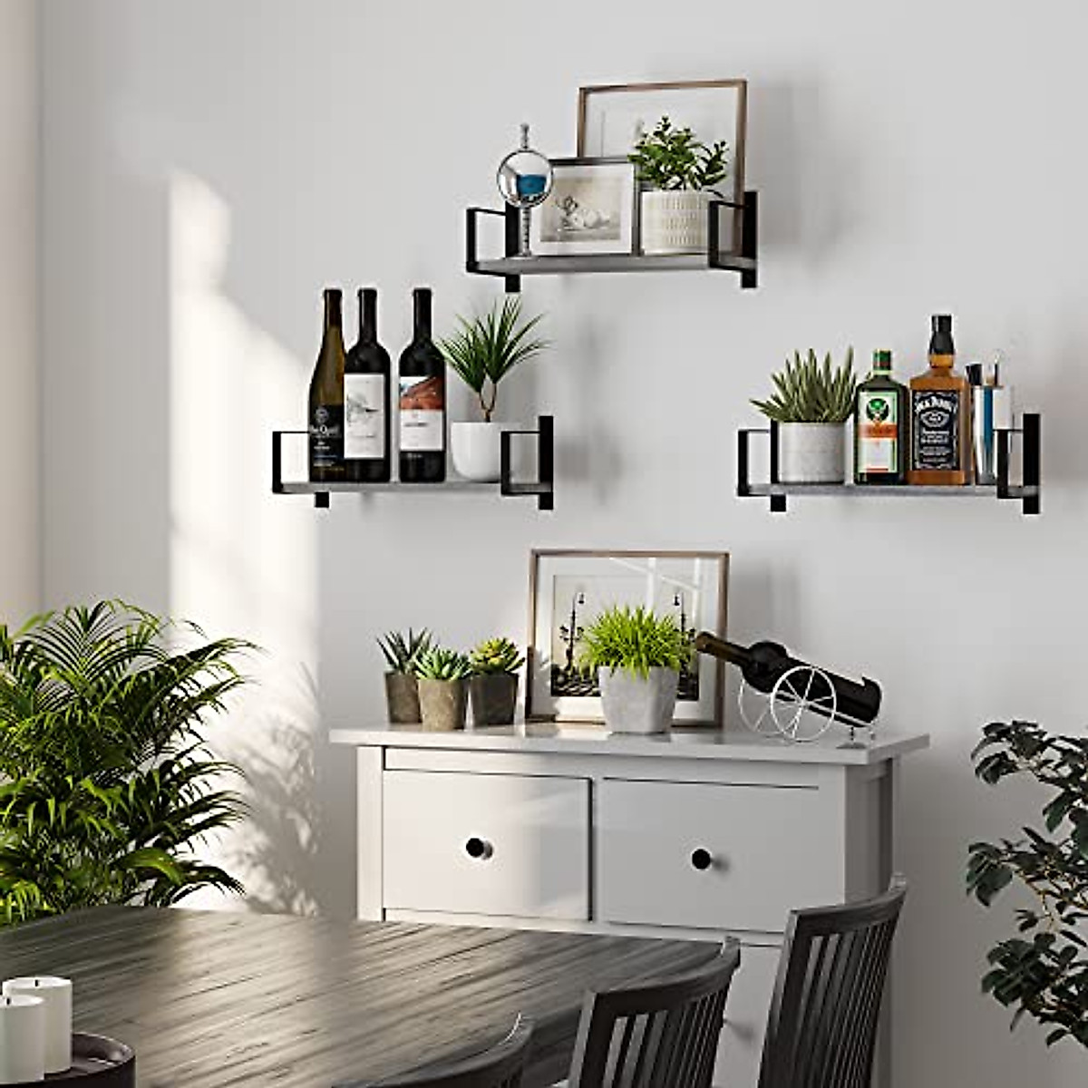 Wallniture Toledo 17"x6" Floating Bookshelf Living Room Decor, Kitchen Shelves, Bathroom Shelf, Wall Shelves for Bedroom & Office, Gray Set of 3