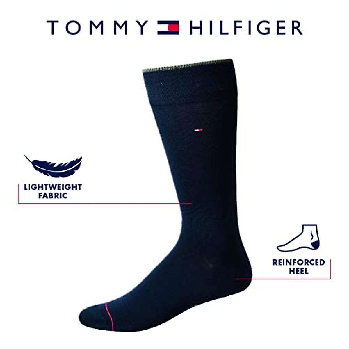 Tommy Hilfiger Men's 5 Pack Allover Flag Pattern Dress Crew Socks, Classic Black, Shoe Size 7-12