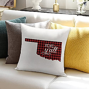 Red Black Buffalo Plaid Oklahoma State Map Throw Pillow Covers Love Pillow Case Home State Cushion Cover Going Away Gift Valentine's Day Decor Square Pillowcase Valentines Day Gift 24"x24"